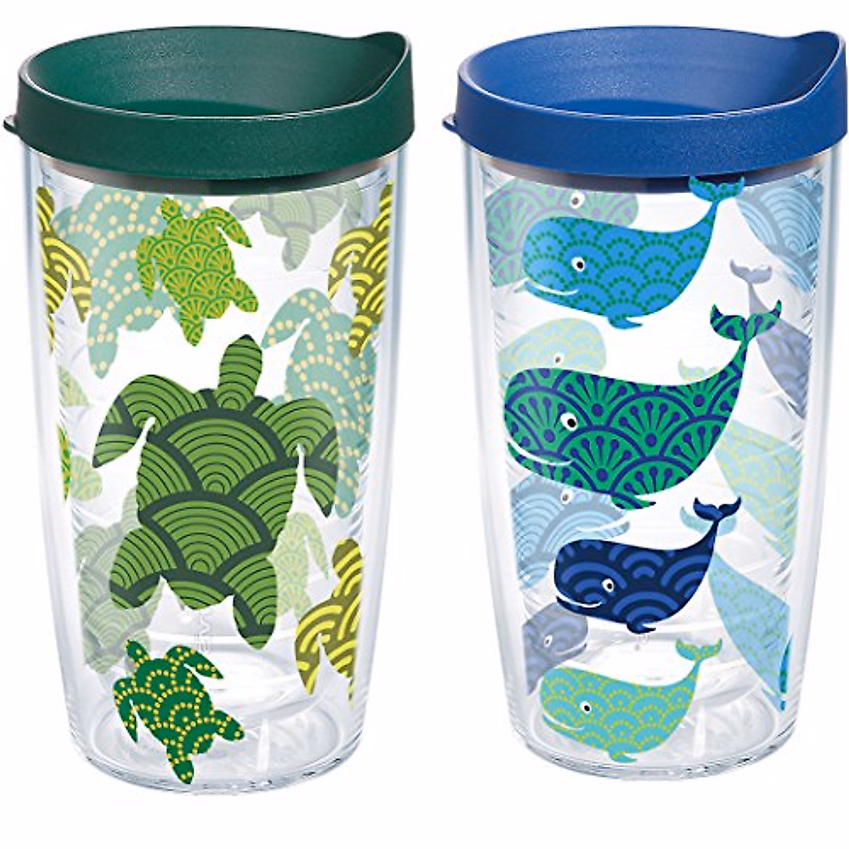 Tervis Turtle and Whale Pattern Made in USA Double Walled Insulated Tumbler Cup Keeps Drinks Cold & Hot, 16oz - 2pk, Clear