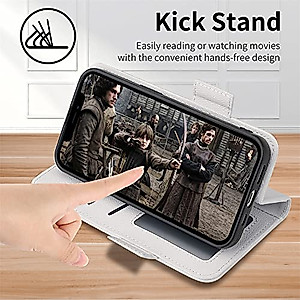 Compatible with Oppo Reno 6 Pro 5G Case,PU Leather Kickstand with Card Holders,Compatible with Oppo Reno6 Pro 5G PEPM00 CPH2249 Flip Magnetic Closure Protection Phone Wallet Cover Bai