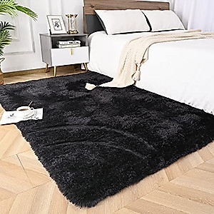Foxmas Black Rug for Bedroom, Area Rug 4x6 Feet, Throw Rugs with Rubber Backing Washable, Rugs for Bedroom Aesthetic, Black Fluffy Rug for Living Room, Dorm Rug Fuzzy Carpet Rugs Room Decor