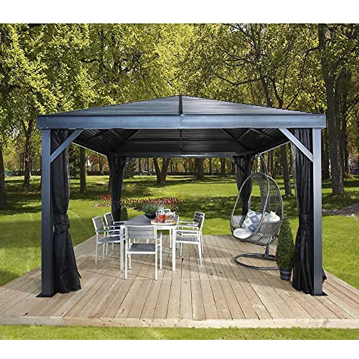Sojag 12' x 12' South Beach Hardtop Gazebo Outdoor Weather-Resistant Aluminum Frame Shelter with Mosquito Net