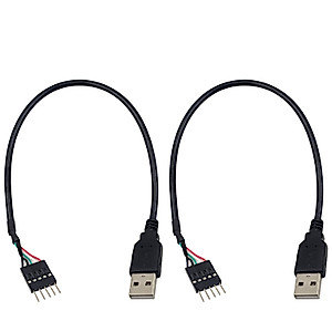 Duttek USB to USB Motherboard Header Cable, USB 2.0 Type A Male to 5 Pin Male Header Dupont Cable Cord 30CM/12IN (2 Pack)