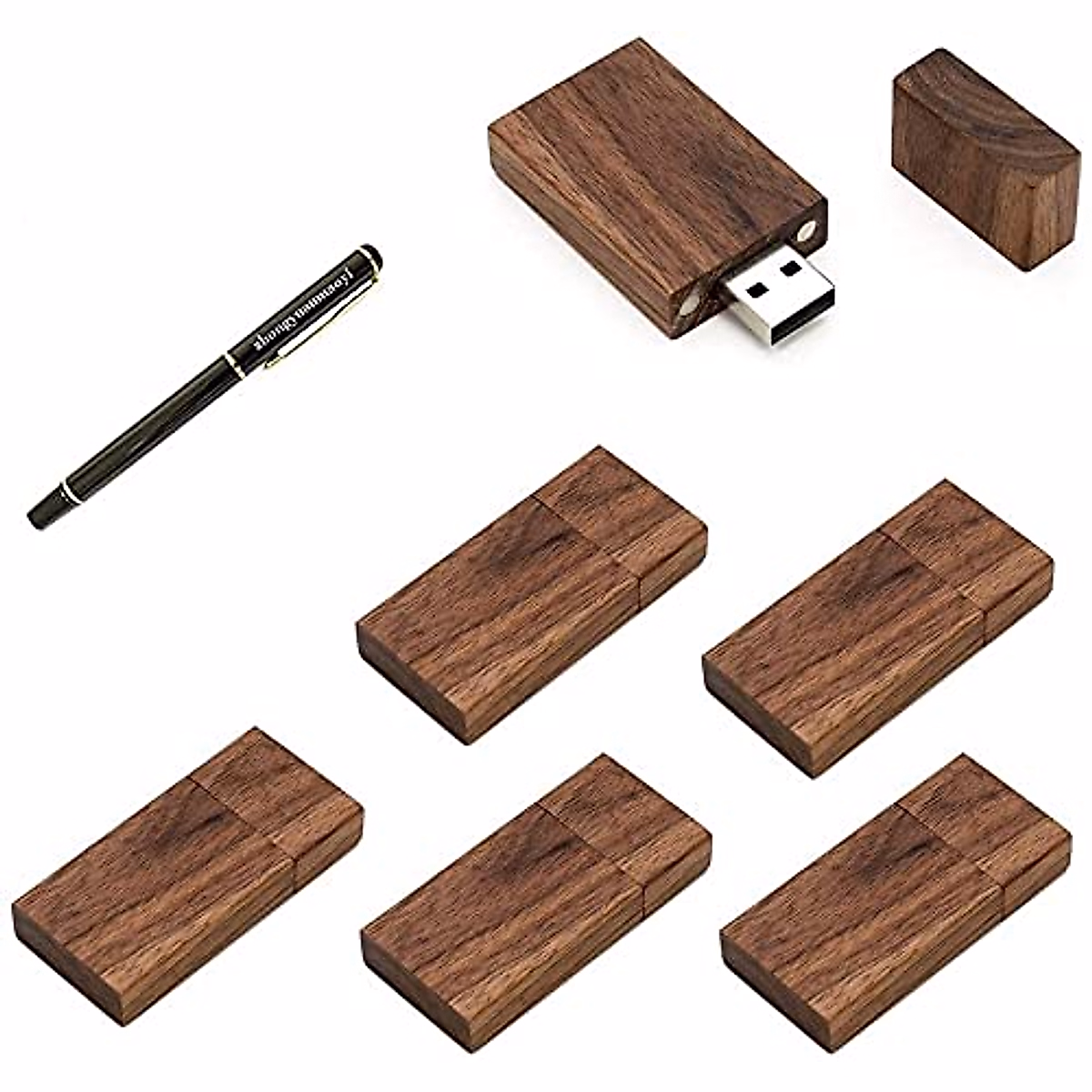 5 Pack Rectangle Walnut Wood 2.0/3.0 USB Flash Drive USB Disk Memory Stick with Wooden (2.0/32GB)