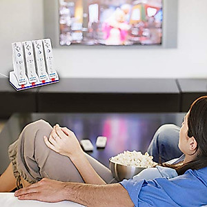 TechKen Charging Station for Wii Controller with 4 Rechargeable Battery Pack, 4 Ports Charger Dock for Wii Controller (Wii Remotes not Included) LED indicats
