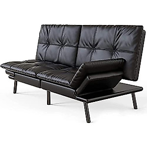 IULULU Futon, Convertible Memory Foam Couch Bed, Modern Folding Sleeper Sofa with Quick Adjustable Armrest and Backrest for Studio Apartment, Dorm, Living, Guest Room, Home Office, Black