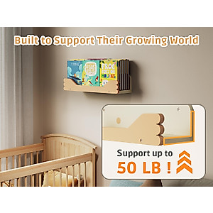 TomVista Nursery Floating Shelves, 16.5 Inches Cute Decorative Shelf for Bedroom, Kids' Room, Wall Mounted Wood Bookshelf Organizer for Wall Storage, White/Sandy Beige, Set of 3