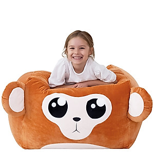 Aubliss Unicorn Stuffed Animal Storage Bean Bag Chair for Kids, Velvet Extra Soft Beanbag Chairs Cover, X-Large Stuffable Zipper Bean Bag for Organizing Plush Toys Girls Bedroom Decor, Monkey