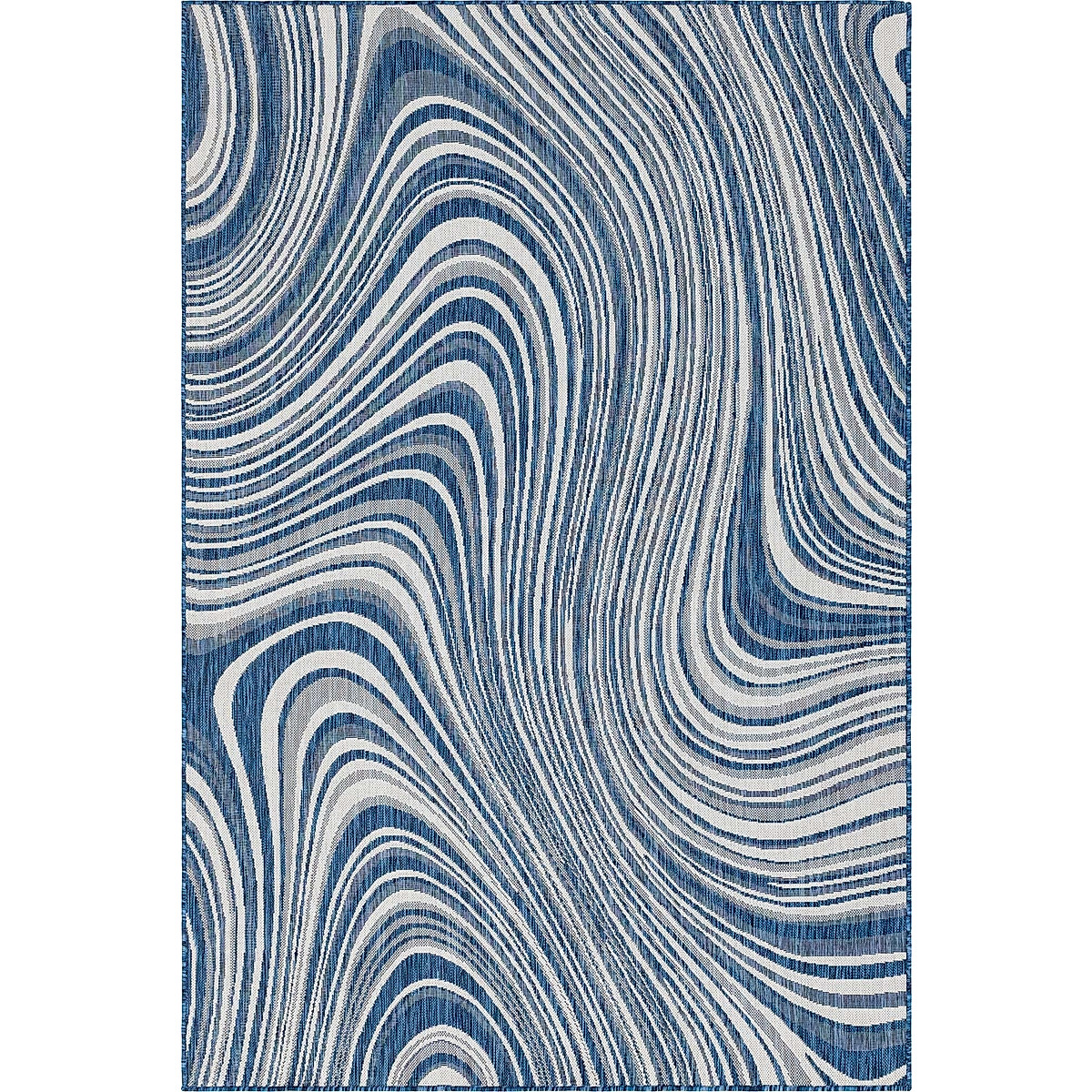 Unique Loom Outdoor Modern Collection Area Rug - Pool (6' 1" x 9' Rectangle, Blue/ Ivory)