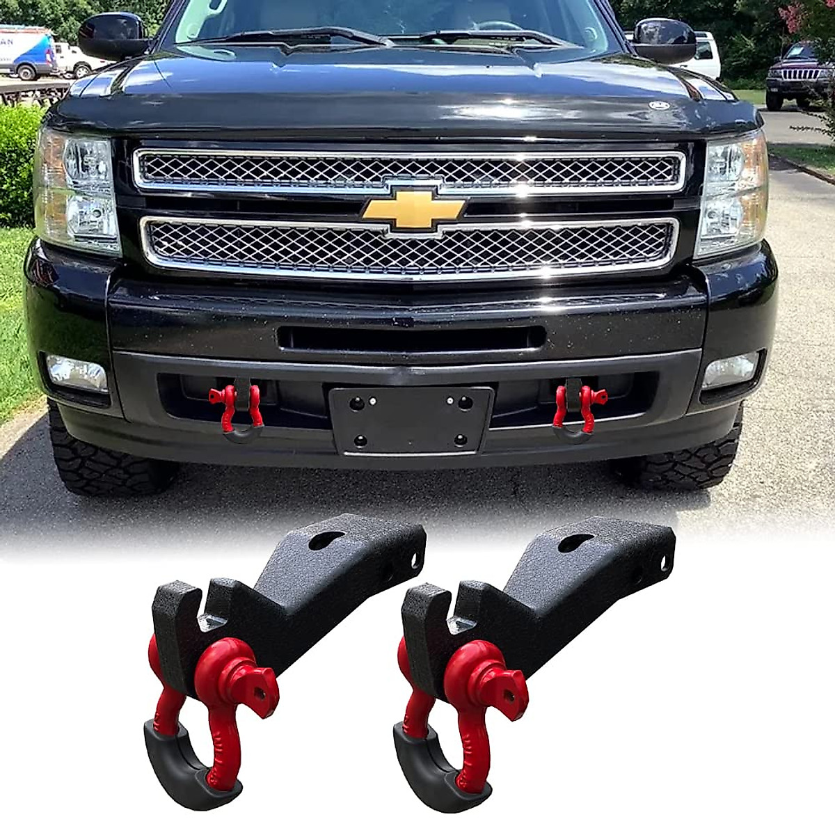 Vijay Front Tow Hook Mount Bracket and D-Ring Fit 2007-2013 Chevy/GMC 1500