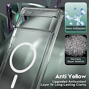 oakxco for Google Pixel 7 Pro Case Clear Magnetic Compatible with Magsafe, Thin Slim Transparent Non Yellowing, Hybrid Soft Silicone Bumper & Hard Plastic Protective Cover for Women, Clear