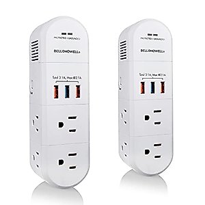 Swivel Power by Bell+Howell Power Strip Rapid Charging Station USB Outlet Extender with Surge Protection –180 Degree Swiveling Design with 6 Electrical Outlets 3 USB Ports As Seen On TV Set of 2
