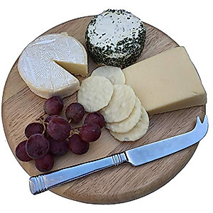 Checkered Chef Mezzaluna Cutting Board - Small Round Wooden Chopping Board For Mincing and Rocker Knives