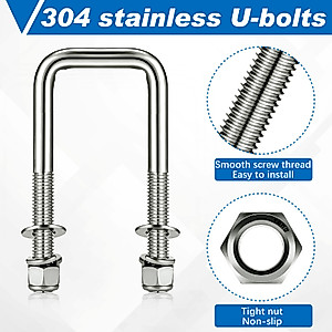 4 Pcs Hotop 304 Stainless Steel Square U-Bolt Boat Trailer U-Bolts with Washers and Nuts l Heavy Duty U Bolt for Sailboat Trailer Automobiles Industrial Part (1/2 D x 2 1/16 W x 4 3/4 Inch)