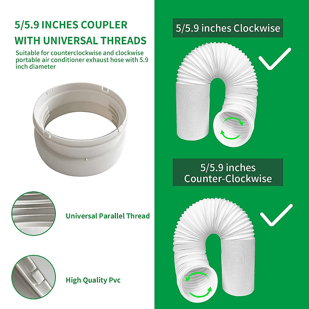 Portable Air Conditioner Sliding Window Kit with Universal Coupler Adapter, Upgraded Seamless Adjustable Sliding AC Vent Kit for Ducting Exhaust Hose of 5/5.9 Inches