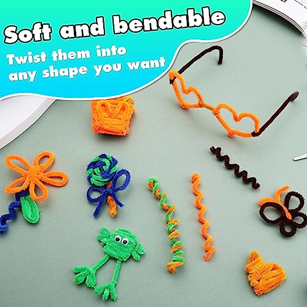 LUNARM 300 PCS Pipe Cleaners, Pipe Cleaners Crafts with Scissors Chenille Stems for Art and Craft Projects, Pipe Cleaners Chenille Stems Creative DIY Decorations (Yellow)