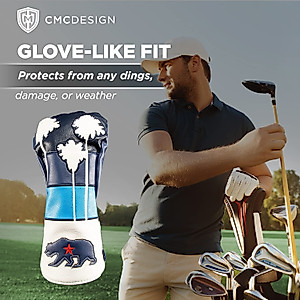 CMC Design Custom Cali Pines Embroidered Golf Driver Head Cover - Glove Soft Lining - Design Elements Include Applique and Embossing - Great Fit on Any Club as Golf Head Covers, Wood Driver Cover