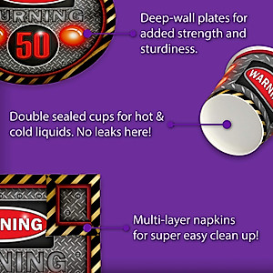 Warning Sign 50th Birthday Party Supplies Set Plates Napkins Cups Tableware Kit for 16