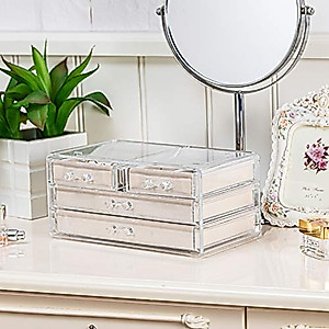 Acrylic Jewelry Box with 4 Drawers, Clear Velvet Jewellry Organizer Case, Earring Rings Necklaces Bangle Bracelets Display Storage Holder, Gift for Women, Girls