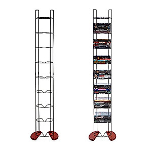 Atlantic Wire Frame Media Tower - 93 DVD Storage Rack, Wide Stable Base, PN 72212041 in Black Metal and Cherry Wood