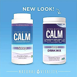 Natural Vitality Calm Sleep, Melatonin & Magnesium Citrate, Sleep Aid Drink Mix, GABA, Sleep Aid, Vegan, Gluten Free & Non-GMO, Mixed Berry, 16 Oz