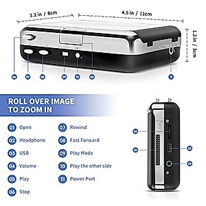 Reshow Cassette Player – Portable Tape Player Captures MP3 Audio Music via USB – Compatible with Laptops and Personal Computers – Convert Walkman Tape Cassettes to iPod Format (Silver)