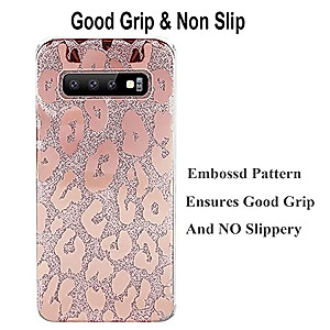 J.west Compatible with LG V60 ThinQ Case 5g, Luxury Saprkle Bling Glitter Leopard Print Design Soft Metallic Slim Protective Phone Cases for Women Girls Clear TPU Bumper Silicone Cover Case Rose Gold