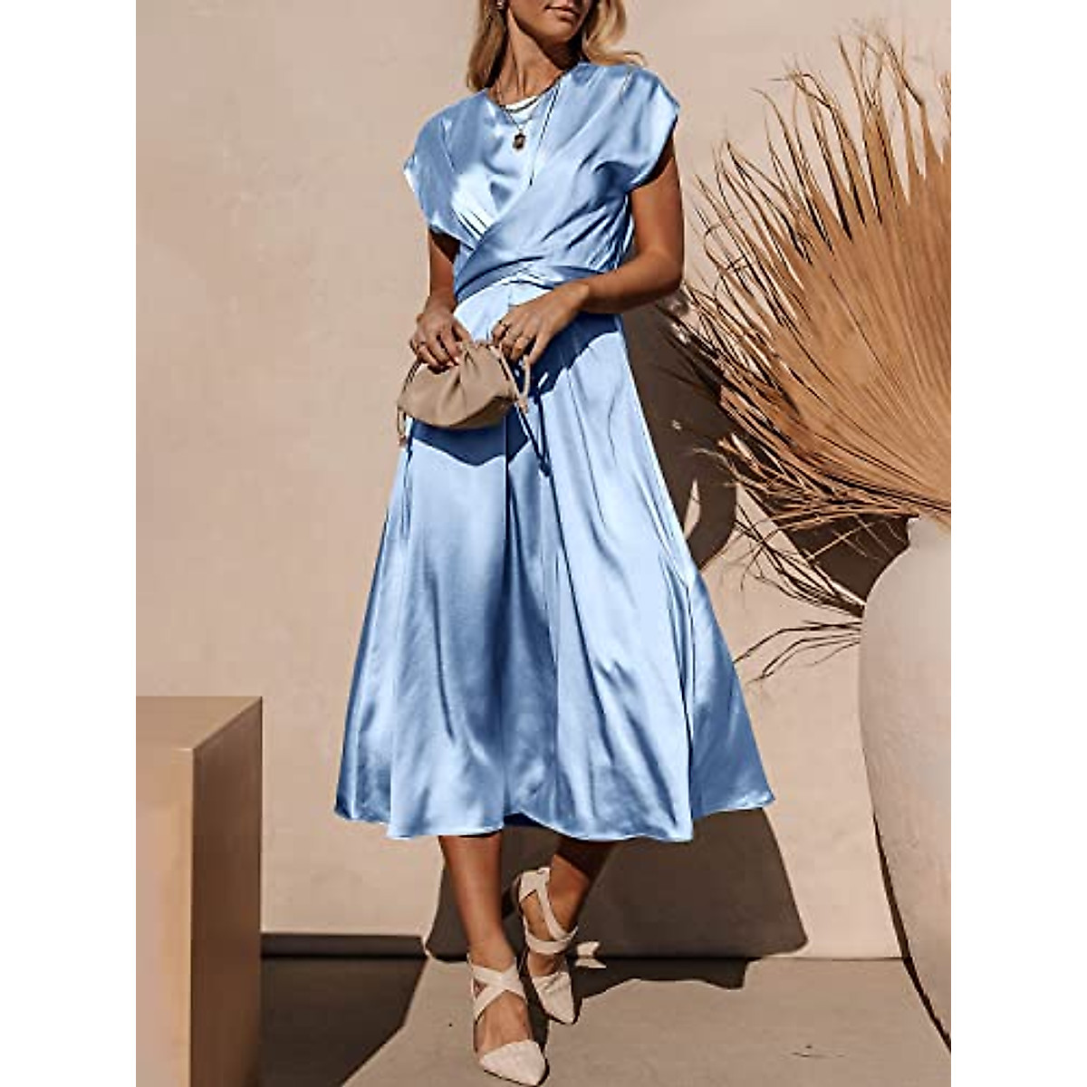 ANRABESS Women's 2023 Formal Dress for Women Summer Maxi Elegant Satin Cocktail Dress Sleeveless Wrap A-Line Flowy Midi Wedding Guest Silk Semi Formal Dress 916qianlan-L