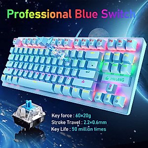 Mechanical Gaming Keyboard Blue Switch Mini 82 Keys Wired Rainbow LED Backlit Keyboard,Lightweight Gaming Mouse 6400DPI Honeycomb Optical,Gaming Mouse Pad for Gamers and Typists(Blue)