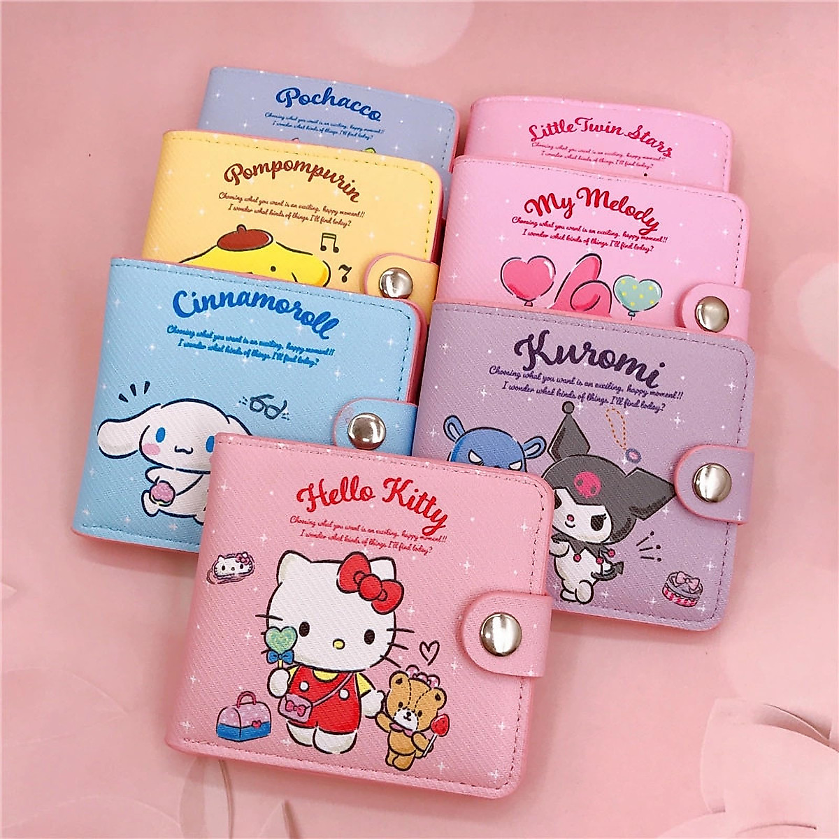 NSRAOIM Cute Small Wallet for Women and Girls, Kawaii Leather Slim Purse Bifold Card Holder Coin Pocket and ID Window, 2Pcs Set