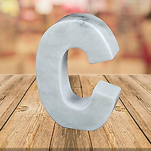 Creative Home Natural Marble Stone Letter C Bookends Paper Weight Office Shelf Organizer Table Top Decorative Piece, 4" W x 5.9" H, 1.5" D, Off-White (Color May Vary)