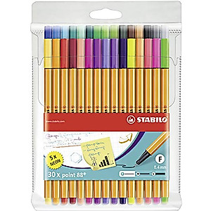 Fineliner - STABILO point 88 - Wallet of 30 - Assorted colors incl 5 neon colors
