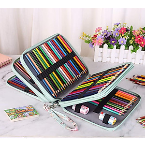 Shulaner 168 Slots Colored Pencil Case with Zipper Closure Large Capacity Oxford Pen Organizer Green Rose Pencil Holder for Artist