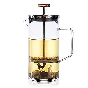 Teabloom Tea Press with Copper Pull Handle and Stainless Steel Filter – Tea Connoisseur's Choice – Pekoe Tea Maker, 34-Ounce
