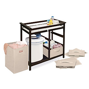 Badger Basket Modern Baby Changing Table with Laundry Hamper, 3 Storage Drawers and Pad, Diaper Change Station - Espresso/Ecru