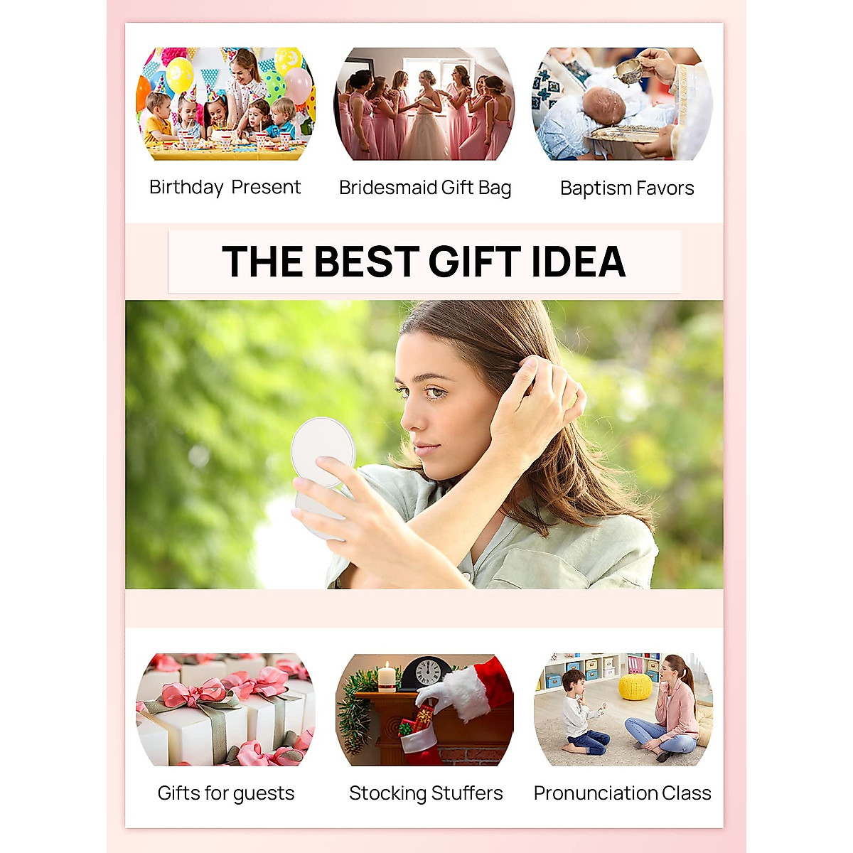 Getinbulk Compact Mirror Bulk, Set of 12 Double-Sided 1X/3X Magnifying PU Leather Round (Pink, 2.7 in Diameter)