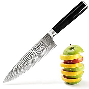 MICHELANGELO Professional Chef Knife 8 Inch Pro, German High Carbon Stainless Steel with Ergonomic Handle, Japanese Knife, for Kitchen - Inch, Etched Damascus Pattern