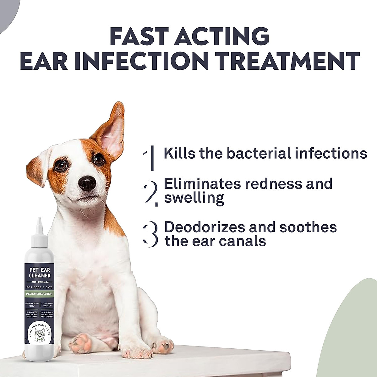 Smiling Paws Pets OTIC+ Formula - Ear Cleaner for Dogs and Cats - Dog Ear Treatment for Inflamed Areas - Cat and Dog Ear Wash Cleaner - Cat and Dog Ear Cleaner Solution - 8oz