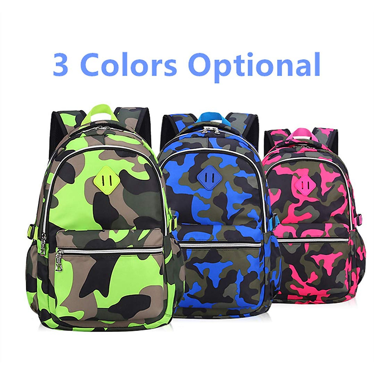 XLERHAZO School Backpack Lunch Box Set Water Repellent Casual Daypack Lightweight Bookbags for Kids (Camouflage Blue)