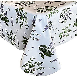 Newbridge Herb Garden Floral Kitchen Design Flannel Backed Vinyl Tablecloth, Fresh Flowering Garden Herbs Vinyl Tablecloth, 70" Umbrella Hole Zippered Round