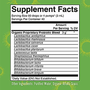 Probiotics for Women Men & Kids | USDA Organic Probiotics for Digestive Health | Acidophilus Probiotic | Gut Health & Immune Support Supplement | Vegan | Non-GMO | Gluten Free | 4 Fl Oz