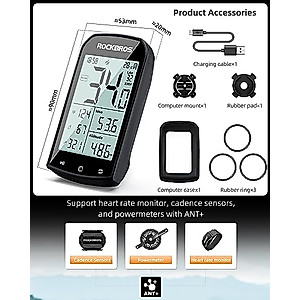 ROCKBROS Bike Computer Wireless Cycling Computers ANT+ Bluetooth Bicycle Computer Mini Speedometer Odometer Waterproof 2.9inch LCD Screen GPS/BDS/Galileo Position System