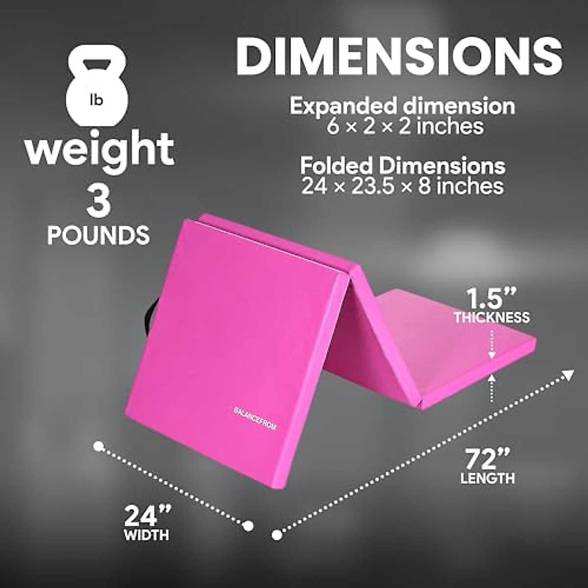 Signature Fitness Three Fold Folding Exercise Mat with Carrying Handles for MMA, Gymnastics and Home Gym Protective Flooring, 1.5-Inch Thick, Pink