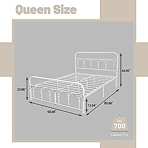 Zoophyter Metal Platform Bed Frame Queen Size with Headboard Footboard No Box Spring Needed Easy Assembly White