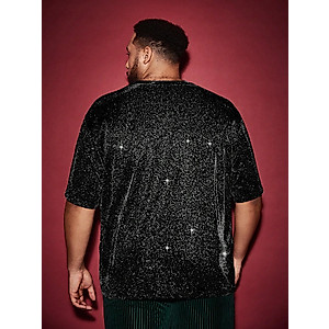 WDIRARA Men's Plus Size Giltter Round Neck T Shirt Short Sleeve Sparkly Party Tee Tops Black Glitter 6XL
