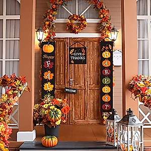 3 Pieces Thanksgiving Reversible Banner Happy Fall Harvest and Halloween Trick or Treat Witches Banner Thanksgiving Halloween Day Porch Sign Hanging Sign for Fall Decorations Outdoor (Black)