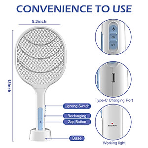 Bug Zapper 2 Pack, VANELC Electric Fly Swatter Racket Fly Zapper, 3000 Volt USB Rechargeable Fly Trap Mosquito Zapper Pest Insects Control for Home, Kitchen, Office, Outdoor
