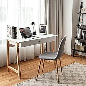 Home Office Bedroom Game Room Furniture Decor Laptop PC Study Computer Table Writing Desk Vanity Makeup Multi-Purpose White Desktop Large Countertop Storage Space Modern Elegant Design