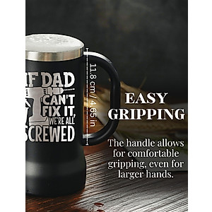 Onebttl Dad Fix Gifts from Daughter Son, Stainless Steel Beer Stein Tumbler, 24oz Beer Mug with Lid for Father's Day