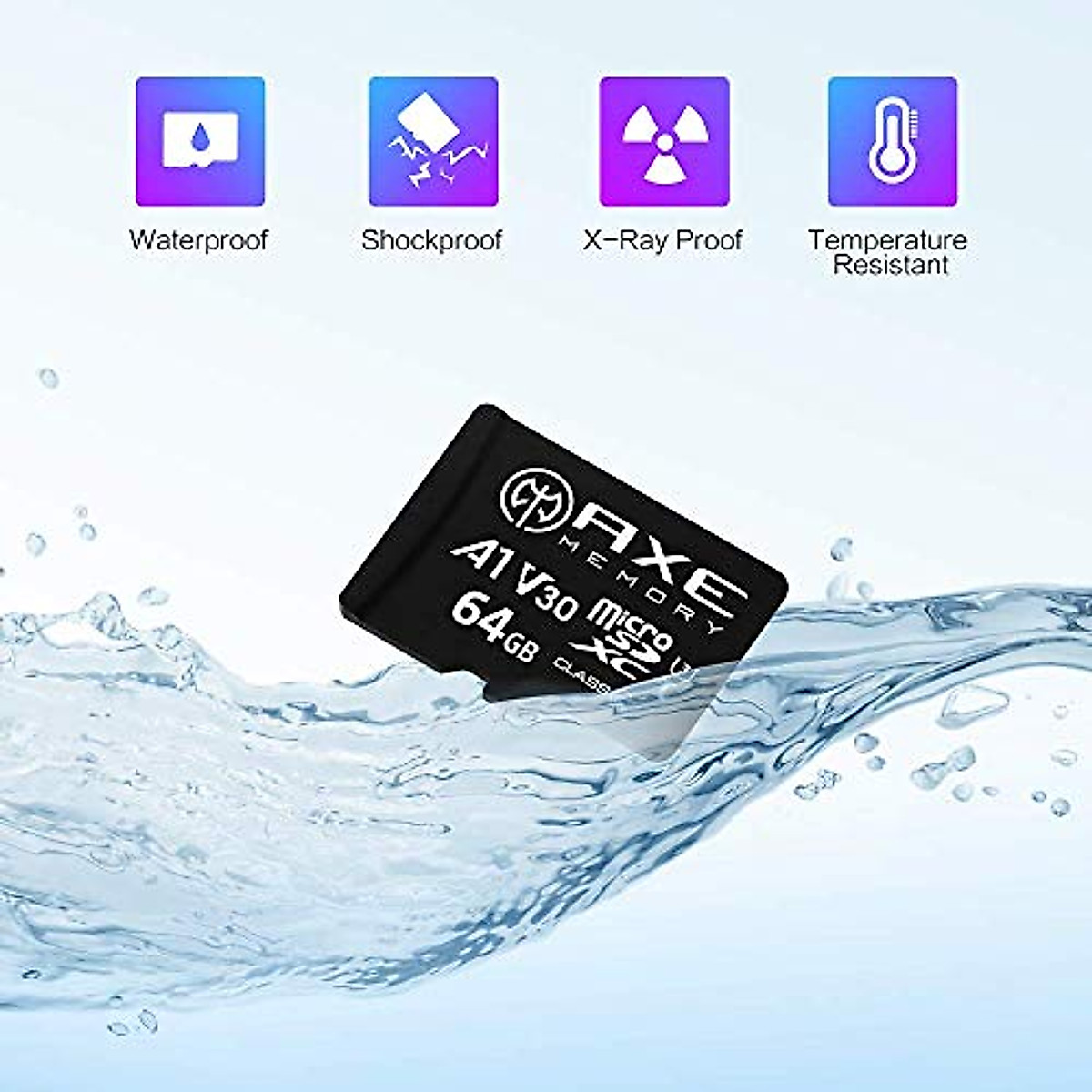 AXE MEMORY 64GB microSDXC Memory Card + SD Adapter with A1 App Performance, V30 UHS-I U3 4K