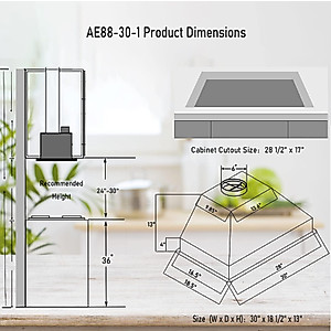 MCBON Range Hood Insert 30 inch,950 CFM Range Hood Insert,Remote Control Insert Range Hood,4-Speed Vent Hood Insert, Heat Sensor&Touch Panel,Ducted/Ductless Hood Range Insert,Stainless Steel,AE88-30-1