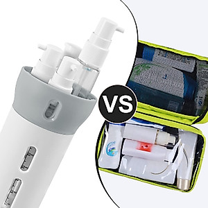 CHIVENIDO 4 in 1 Travel Dispenser, 2 Pack Travel Shampoo and Conditioner Dispenser, Refillable Travel Bottles for Toiletries, Muti Pump Bottle Toiletry Bottles for Traveling